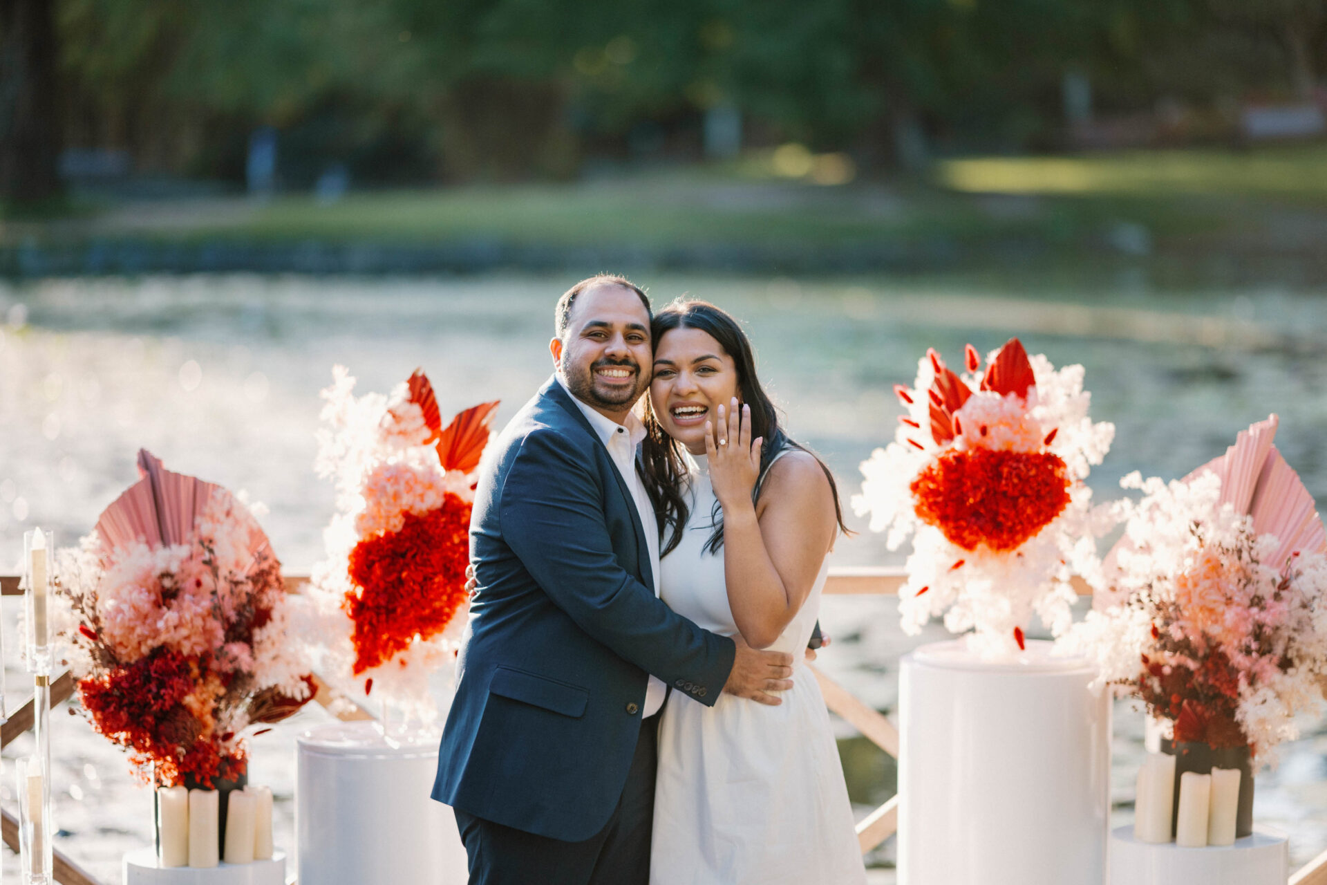 A stunning lakeside marriage proposal at golden hour - With Love Proposals